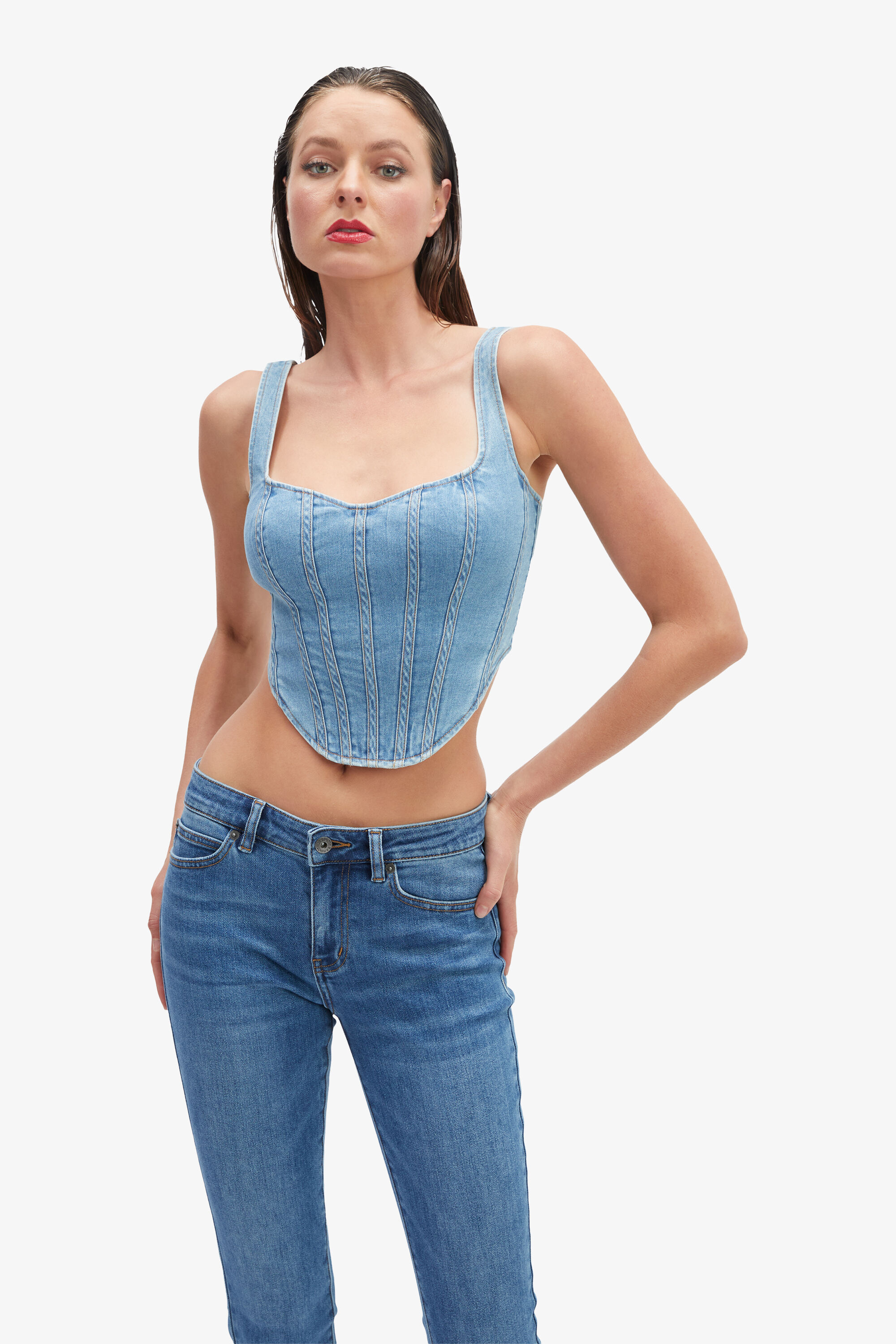 Denim Corset Bustier In Vintage | Bardot
