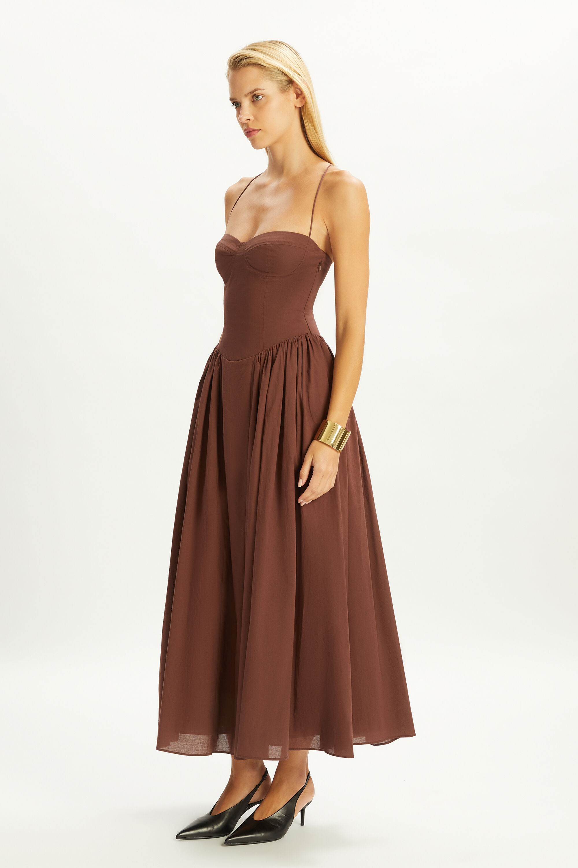 Estie Cotton Maxi Dress In Chocolate | Bardot