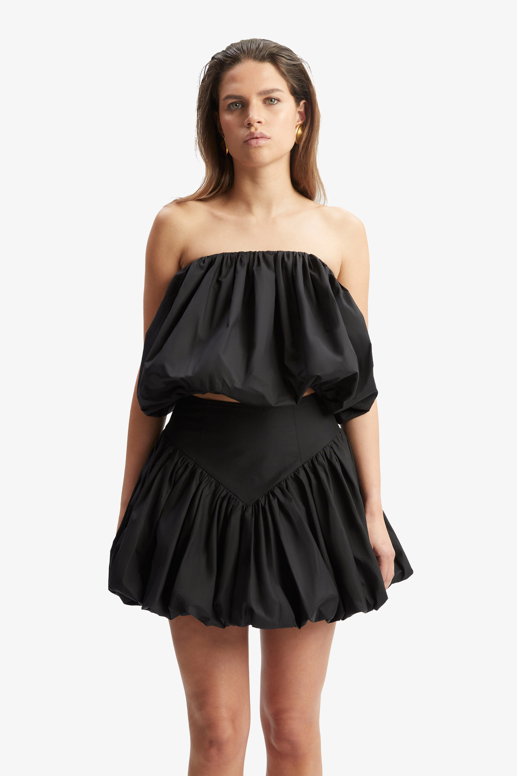 Lissett Poplin Balloon Top In Black | Bardot