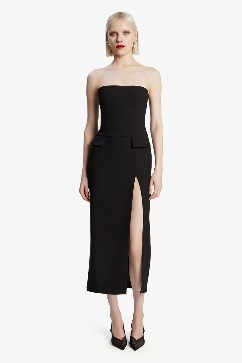 Nikki Strapless Midi Dress In Black | Bardot