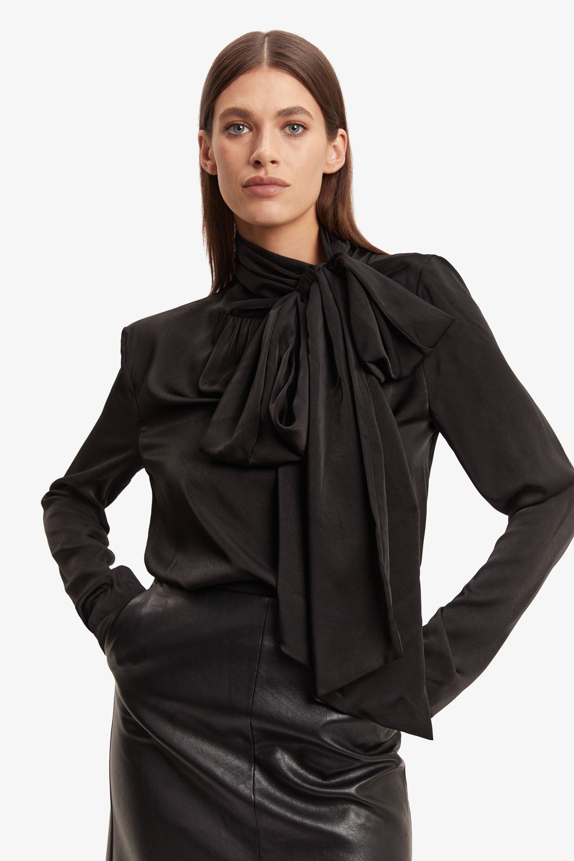 Castian Satin Blouse In Black | Bardot
