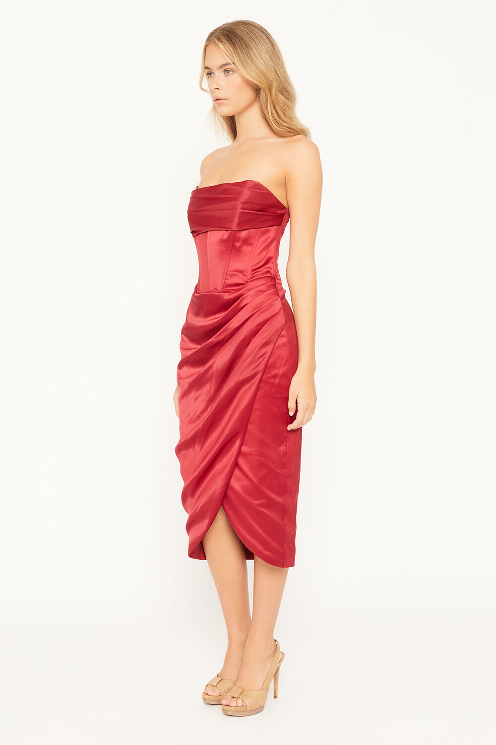 Jamila Corset Dress in Burgundy | Bardot