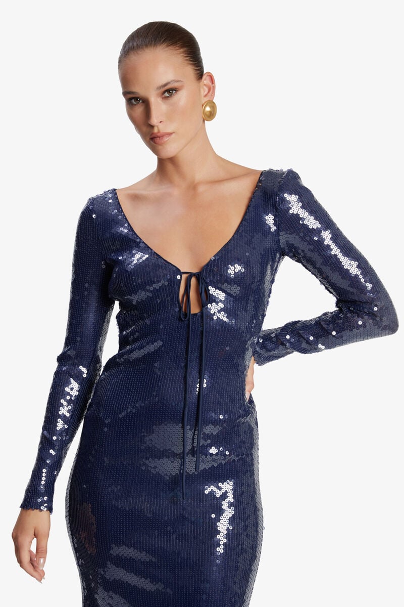 Verona Sequin Maxi Dress In Navy | Bardot